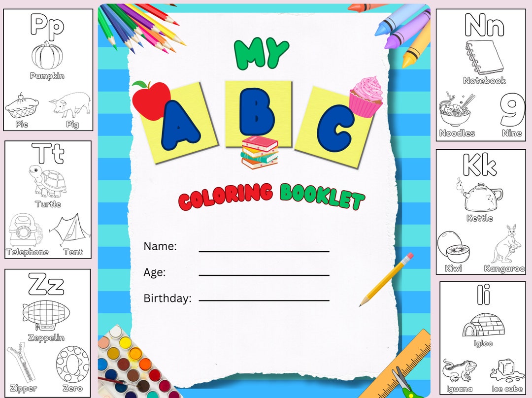 Abc páginas para colorear imprimibles, blocs de libros, alfabeto de la ...