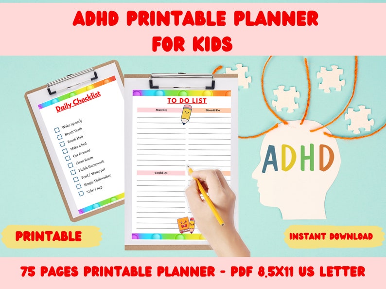 ADHD to Do List Daily Printable 2024 Planner Journal and Checklist for ...