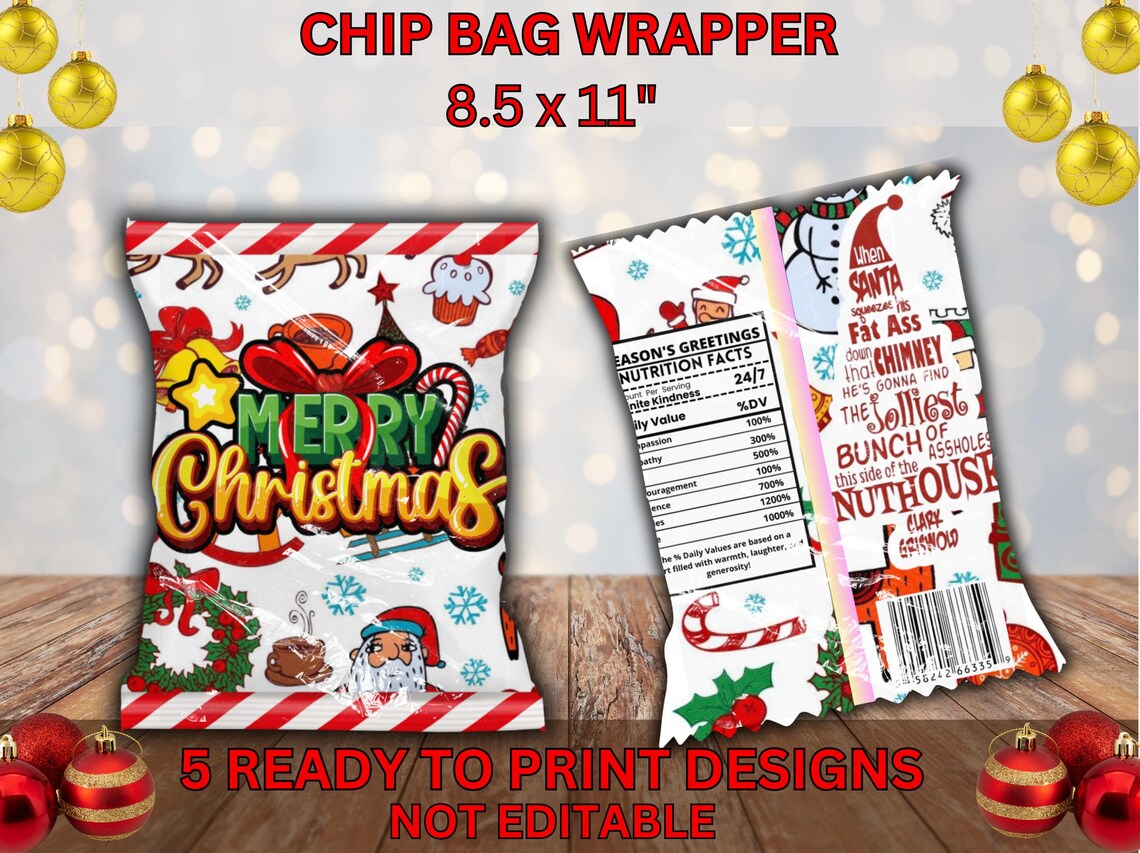 Christmas Chip Bag Wrapper Printable Bundle, DIY Holiday Party Favors ...