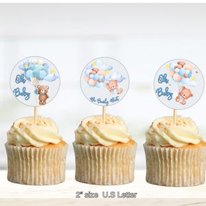 Bear Themed Printable Cupcake Topper, We Bearly Wait Baby Boy Toppers ...