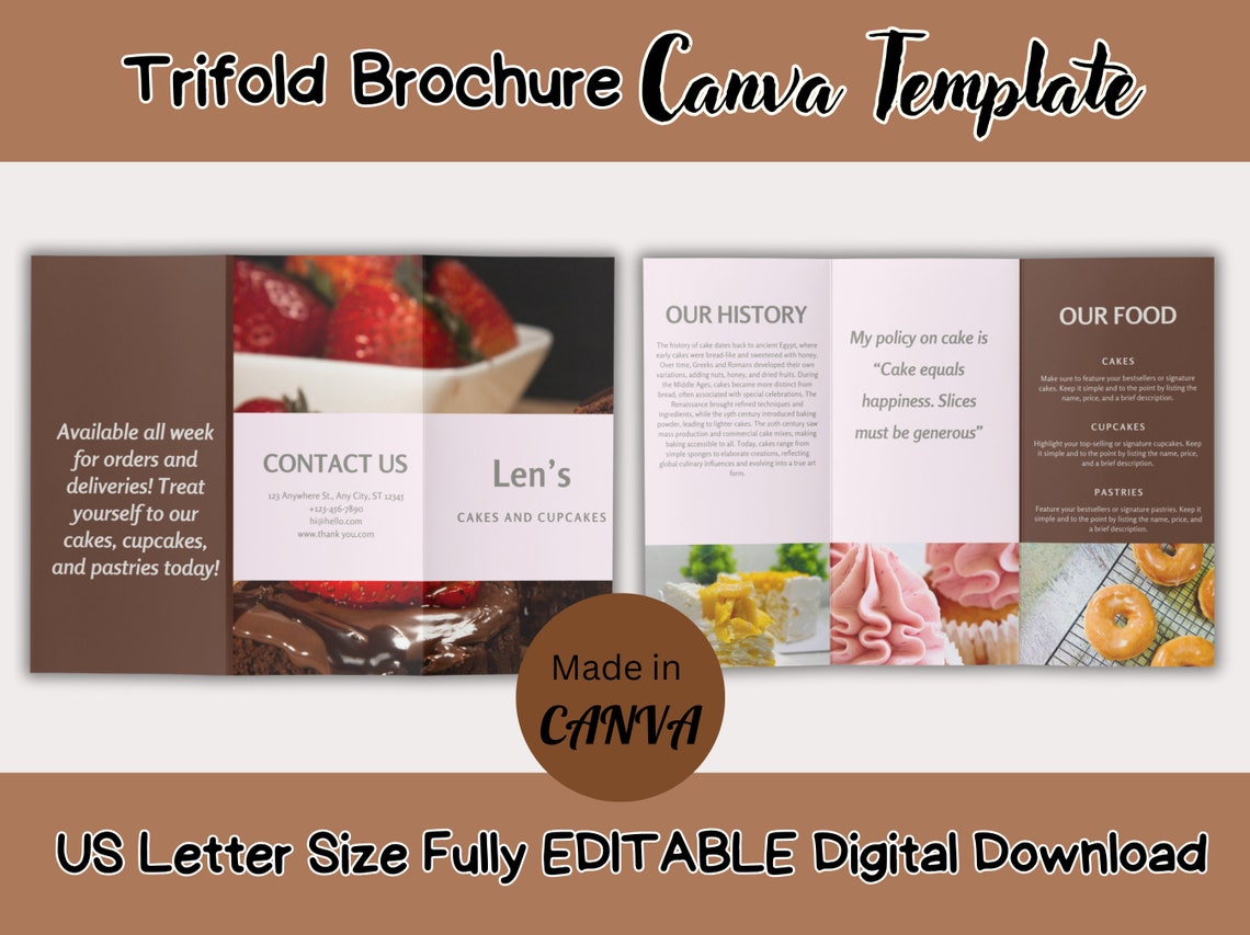 Cake Trifold Editable Brochure Template Café, Bakery, Restaurant, Party ...