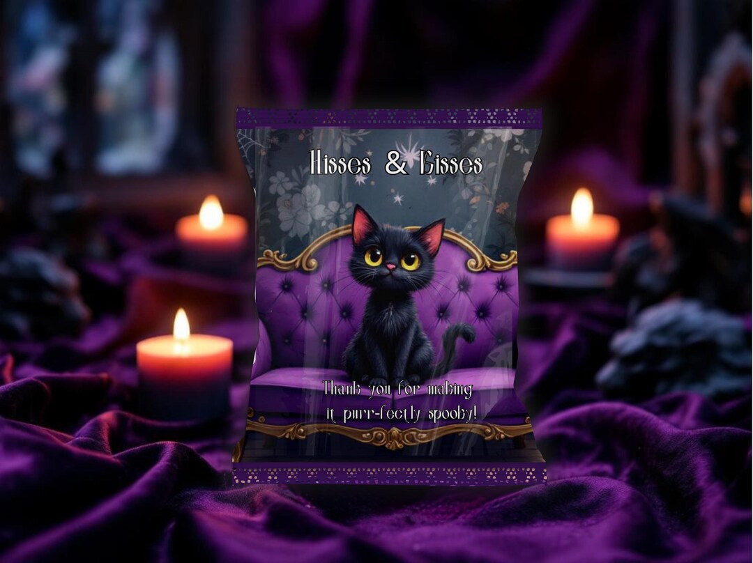 Gothic Black Cat Chip Bag, Printable Party Favor , Treat Snack Bag, DIY ...