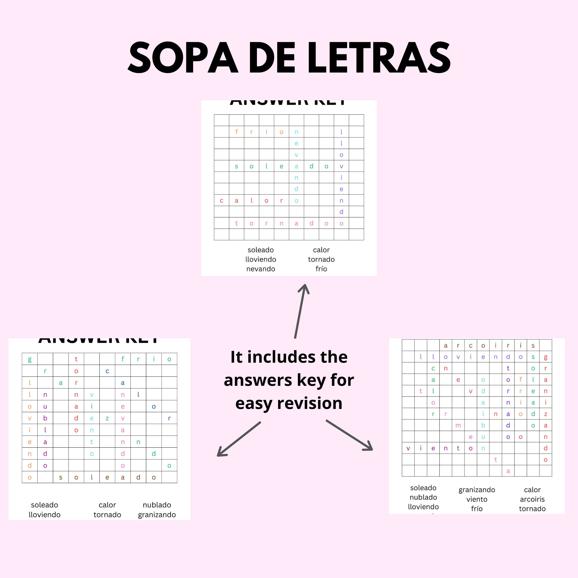Word Search Weather Vocabulary in Spanish -sopa De Letras - EL CLIMA ...
