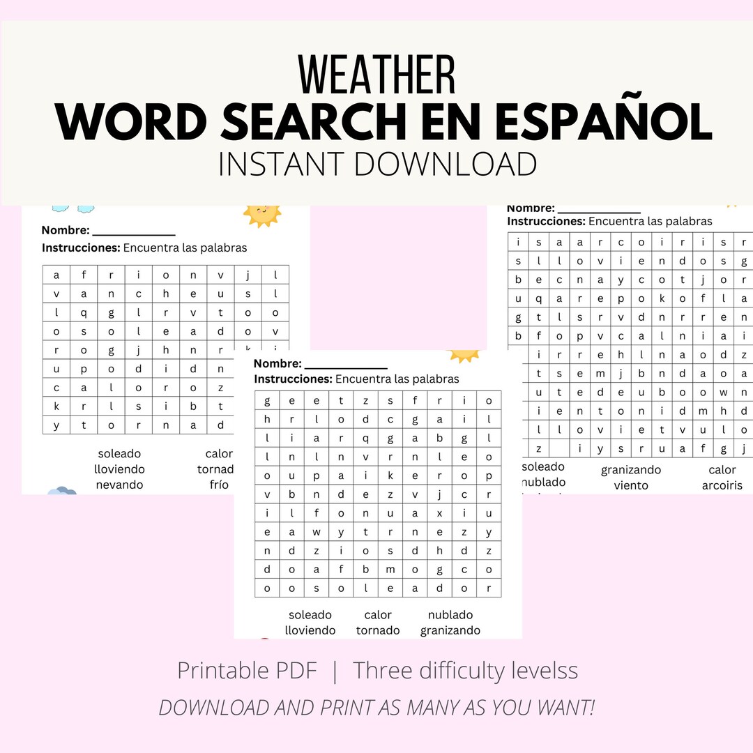 Word Search Weather Vocabulary in Spanish -sopa De Letras - EL CLIMA ...