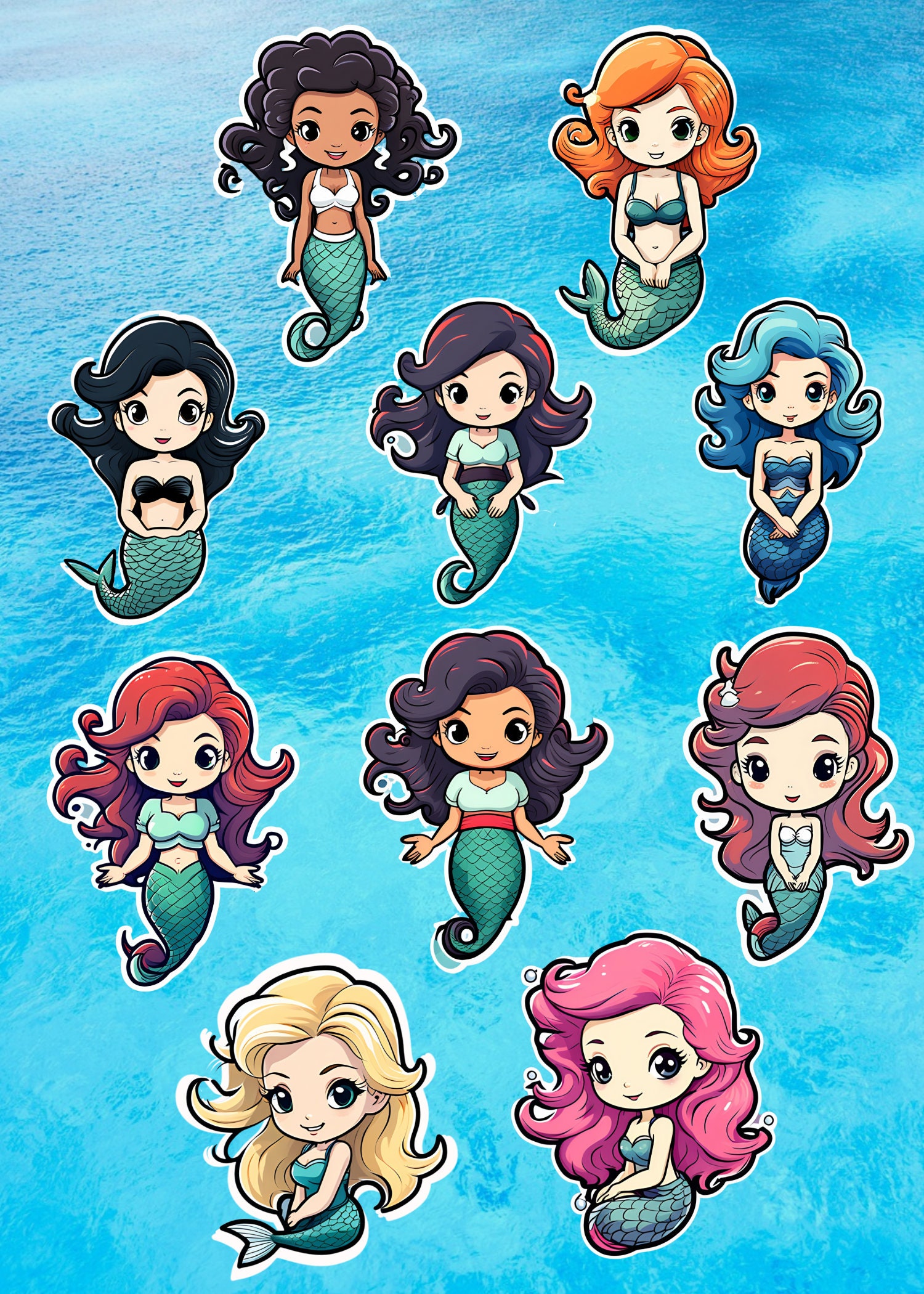 10 Mermaid-themed Downloadable Digital Sticker Sheet, PNG Stickers ...