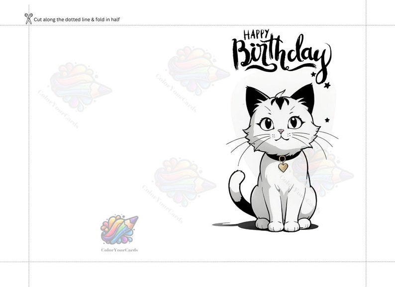 Cat Birthday Card Coloring Printable and Personalizable Animal Birthday ...