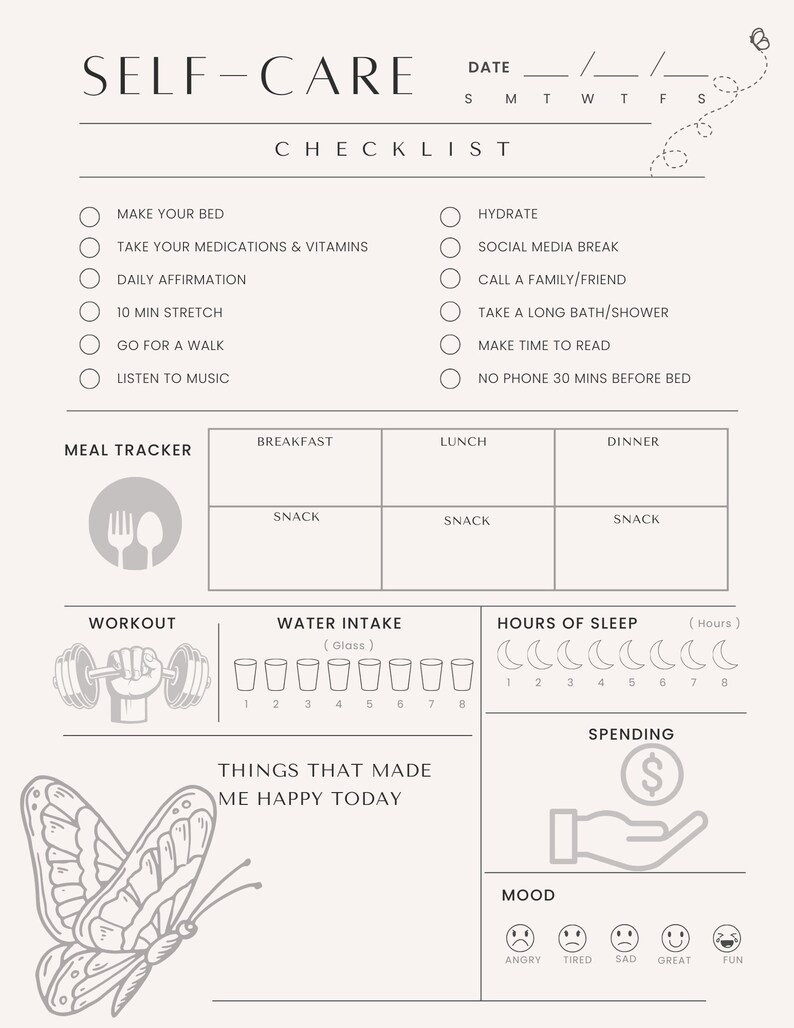 Daily Self Care Planner, Checklist - Download or Print - Etsy