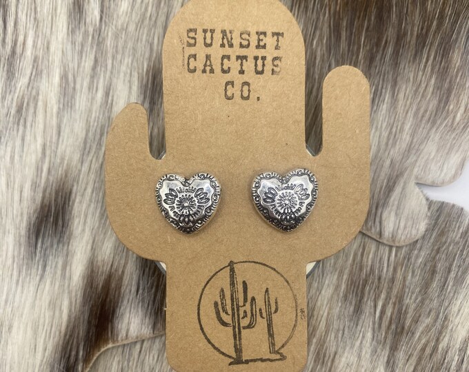 Western Heart Shaped Stud Earrings - Etsy