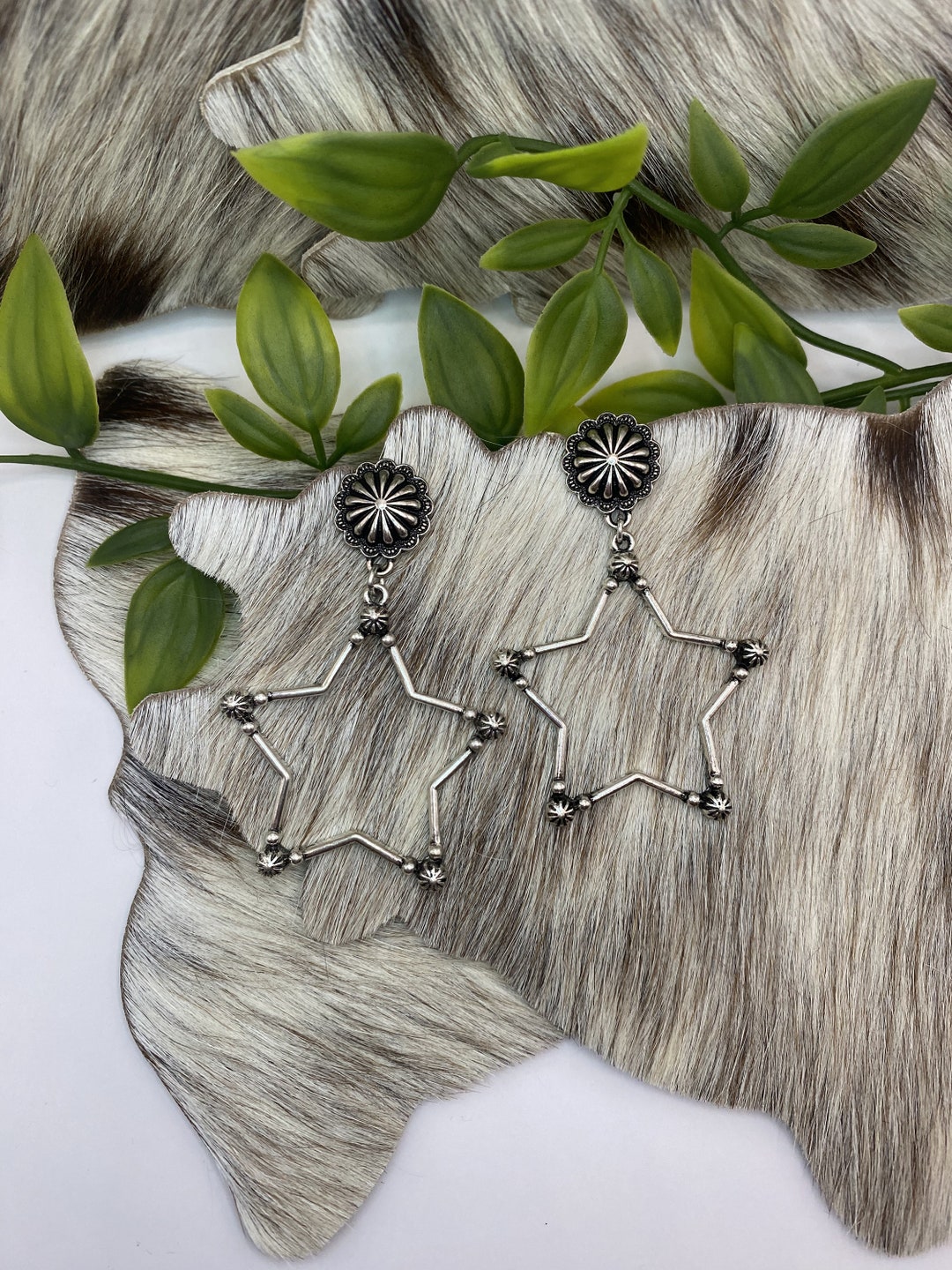 Western Star Shaped Dangle Earrings With Concho Stud, Western Earrings ...