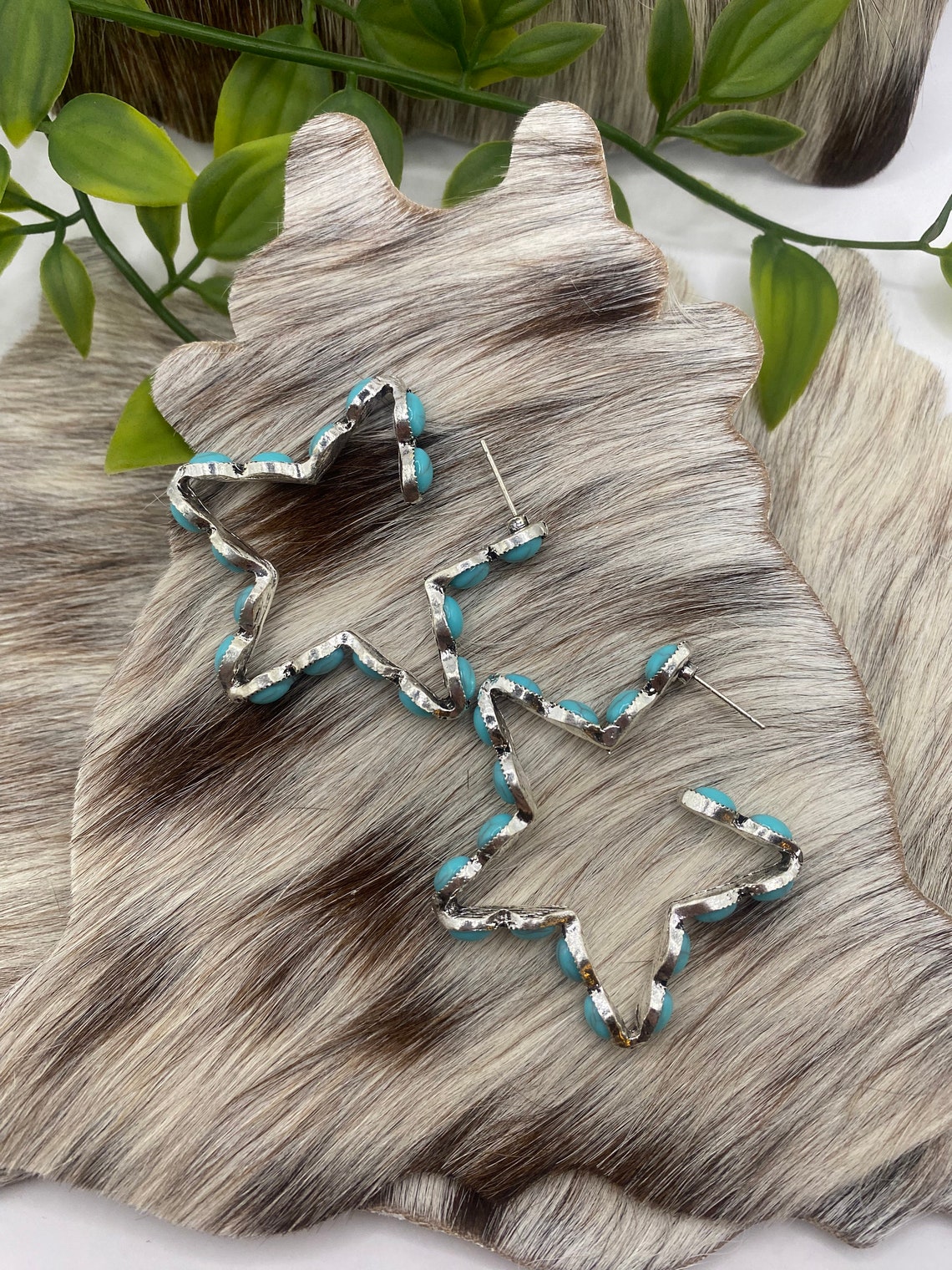 Western Star Shaped Hoop Earrings With Faux Turquoise, Western Earrings ...