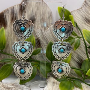 Western Heart Dangle Earrings With Faux Turquoise - Etsy