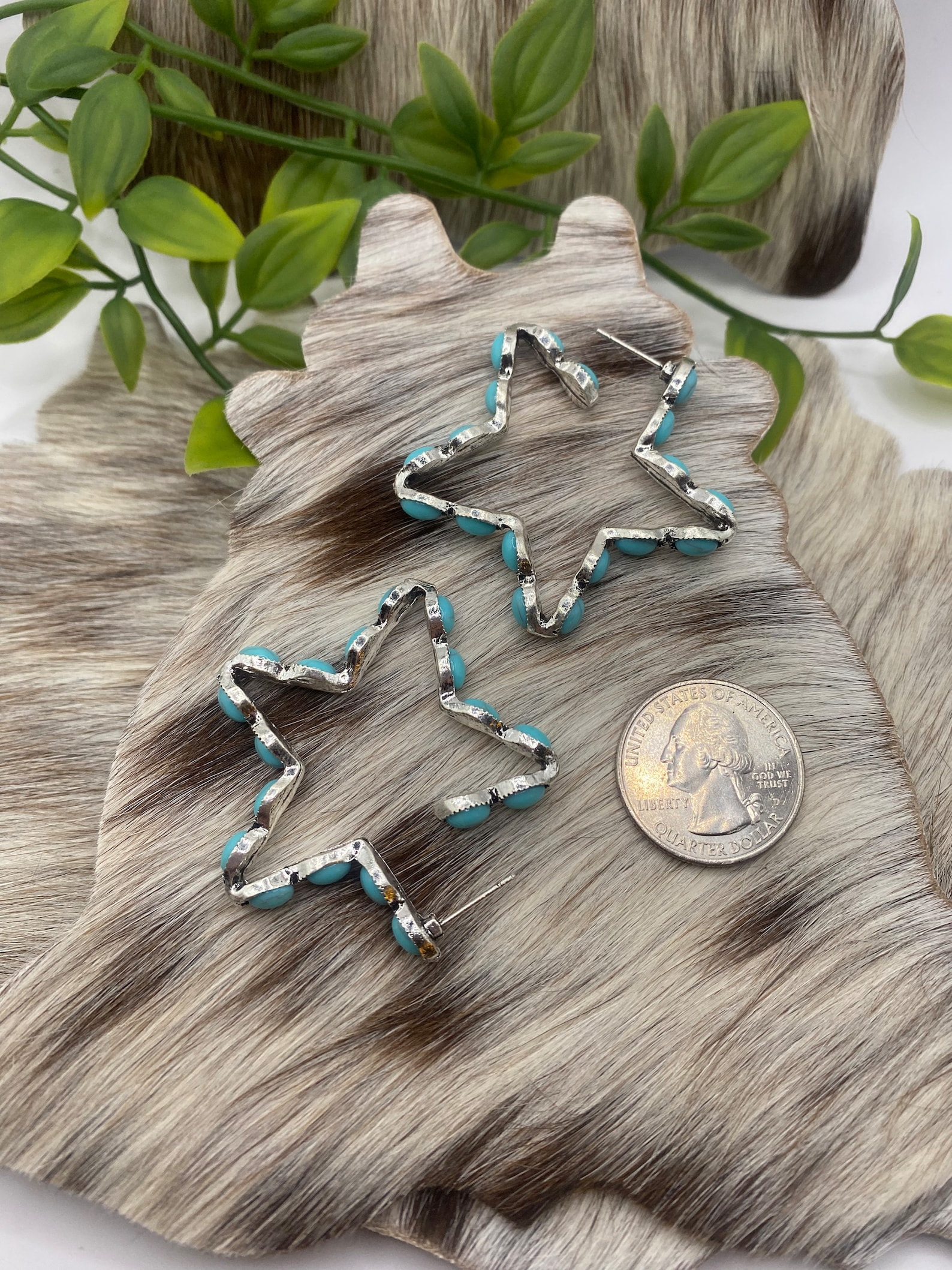Western Star Shaped Hoop Earrings With Faux Turquoise, Western Earrings ...