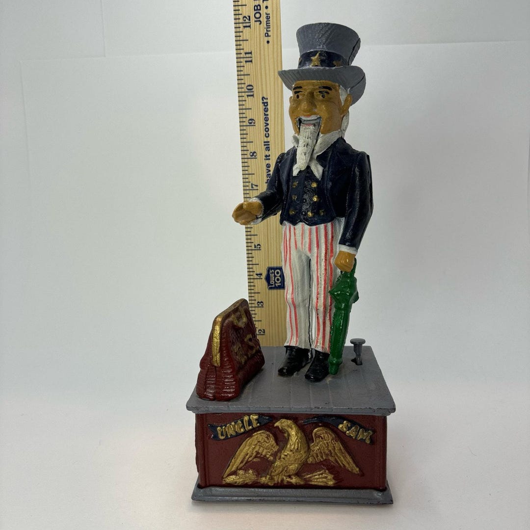 Vintage Cast Iron Antique Uncle Sam Mechanical Coin Bank - Etsy