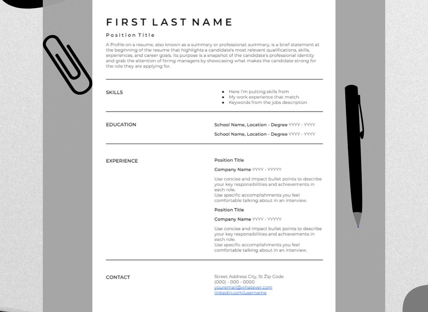 ATS Simple Resume Template. Minimalist Simple Design Microsoft Word ...