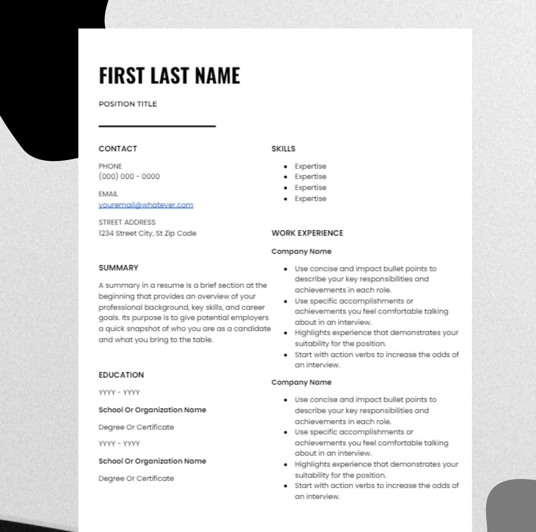 Modern Professional Minimalist Resume Template . Simple Design ...