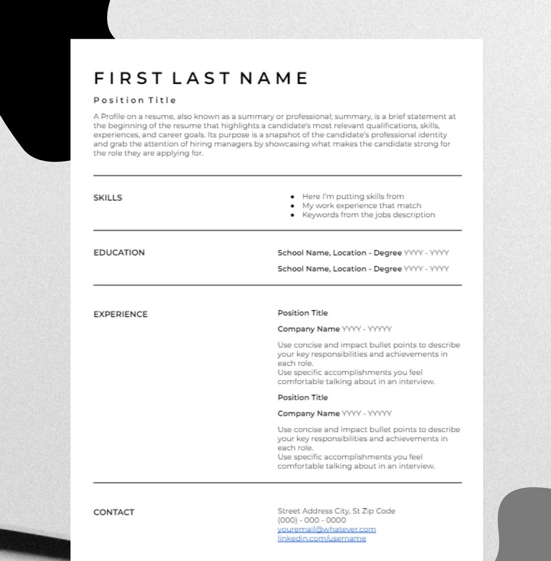 ATS Simple Resume Template. Minimalist Simple Design Microsoft Word ...