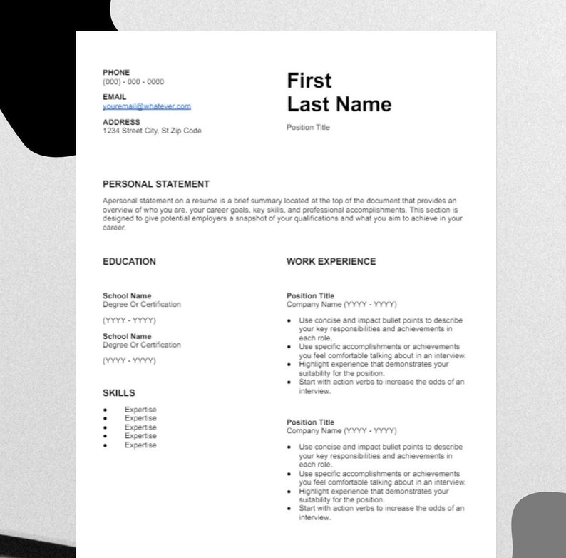 Modern Professional Resume Template . Simple Design Microsoft Word ...