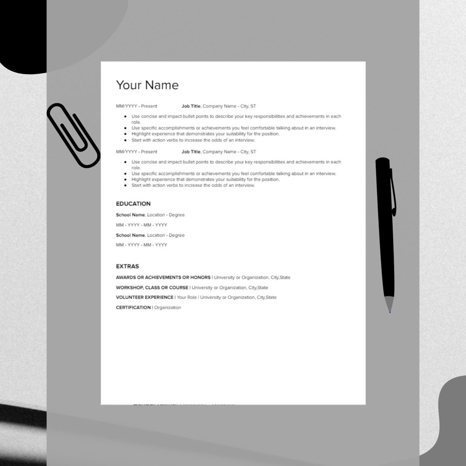 Easy Modern Professional Template Extras List. Minimalist Simple Design ...