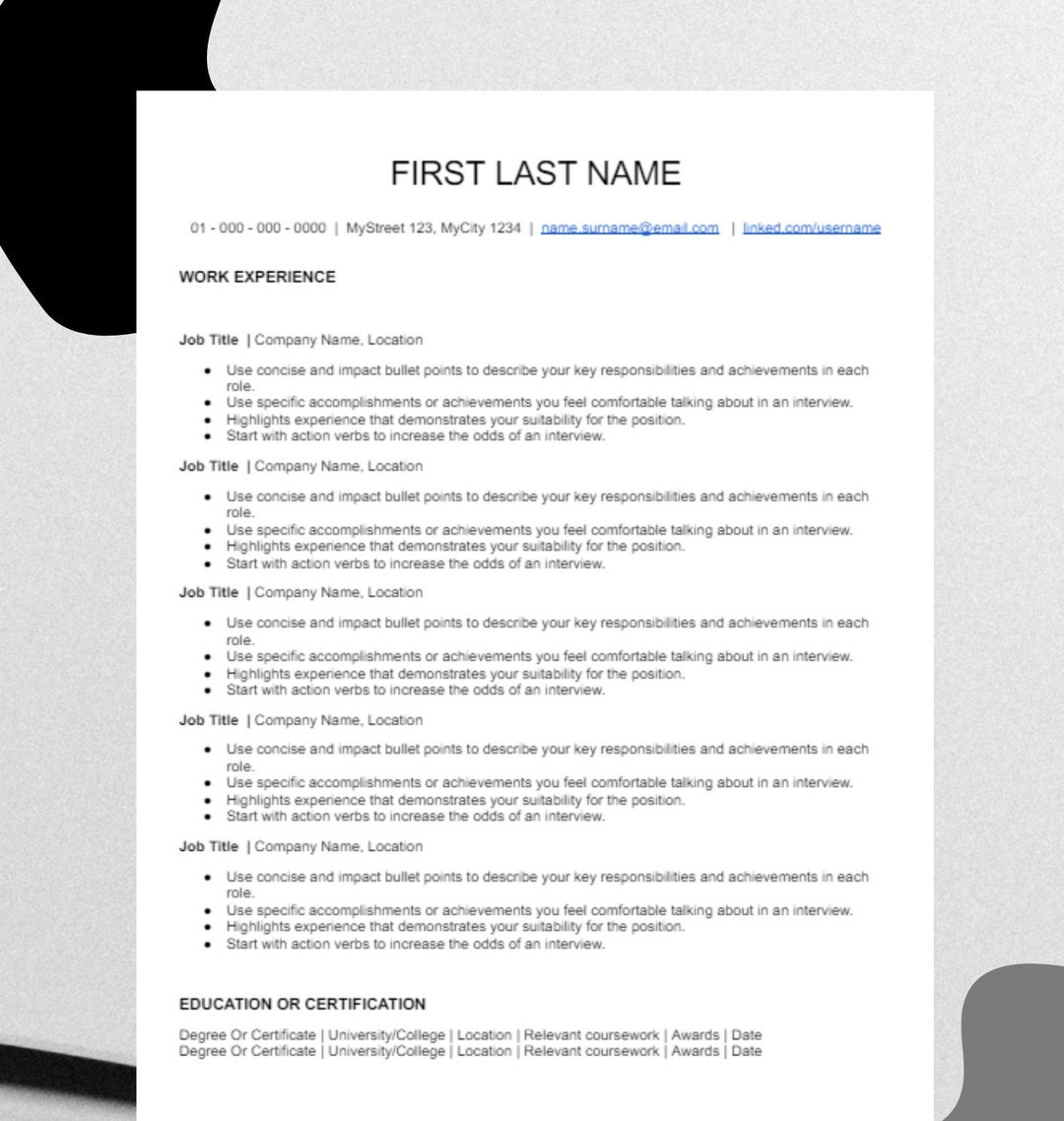 ATS Simple Resume Template Extras List. Minimalist Design Microsoft ...