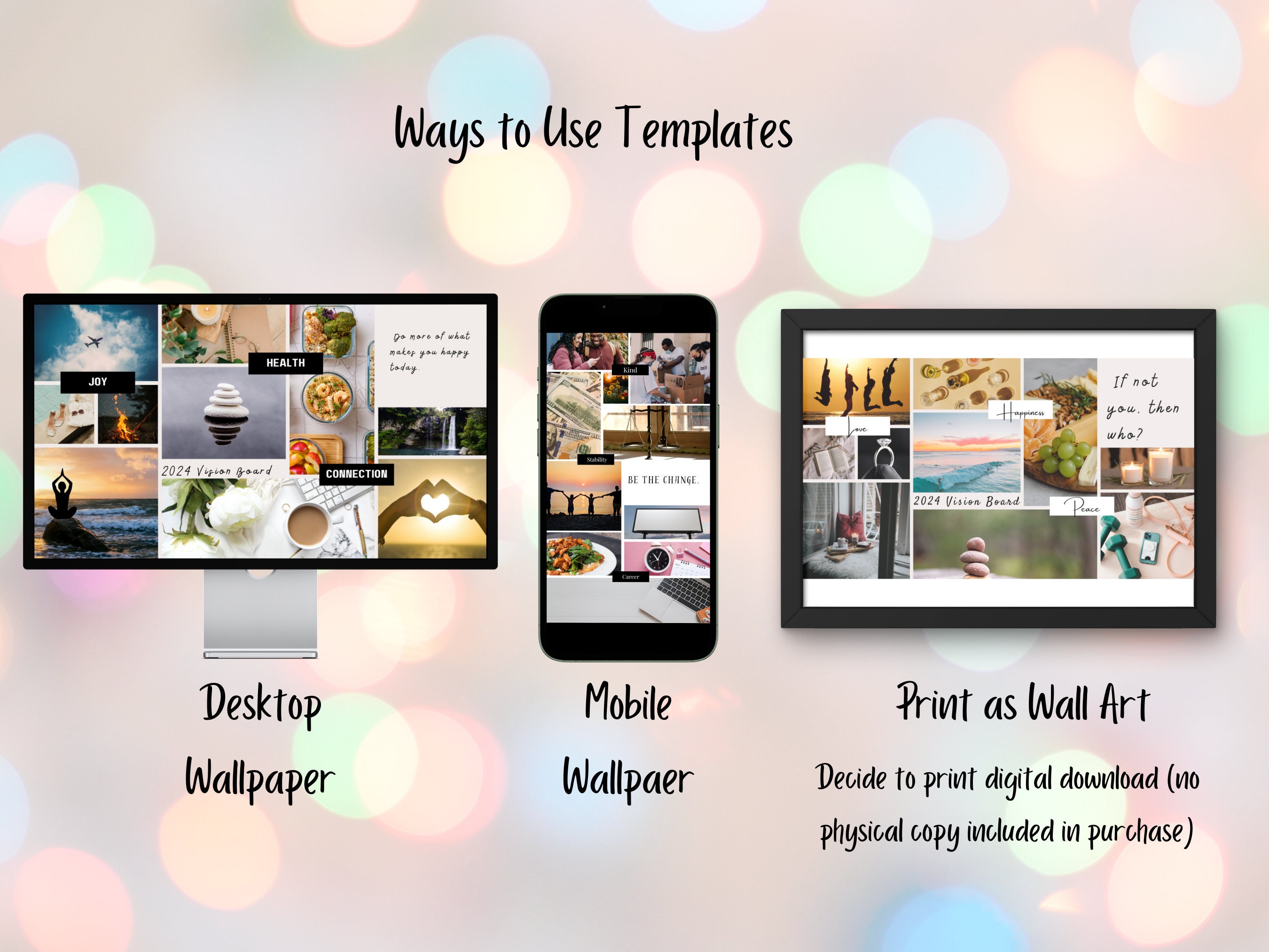 2024 Vision Board, Vision Board Template, Simple Vision Board, Photo ...