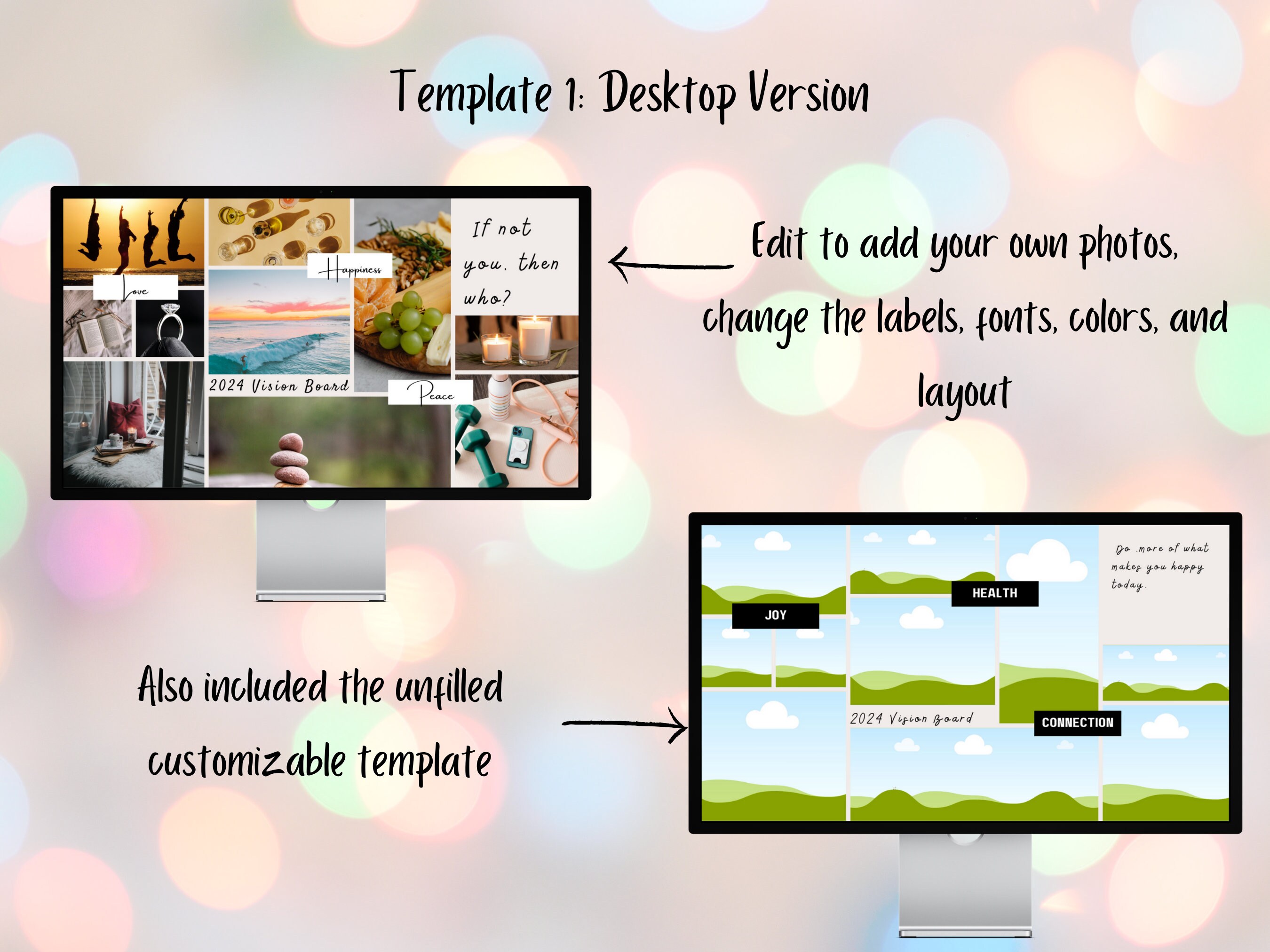 2024 Vision Board, Vision Board Template, Simple Vision Board, Photo ...
