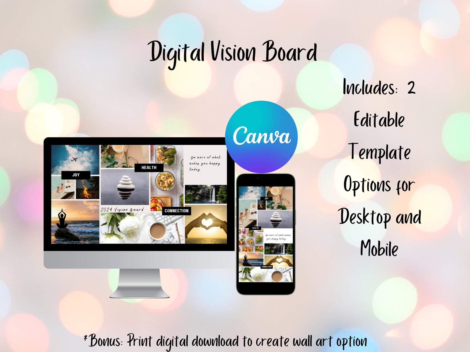 2024 Vision Board, Vision Board Template, Simple Vision Board, Photo ...