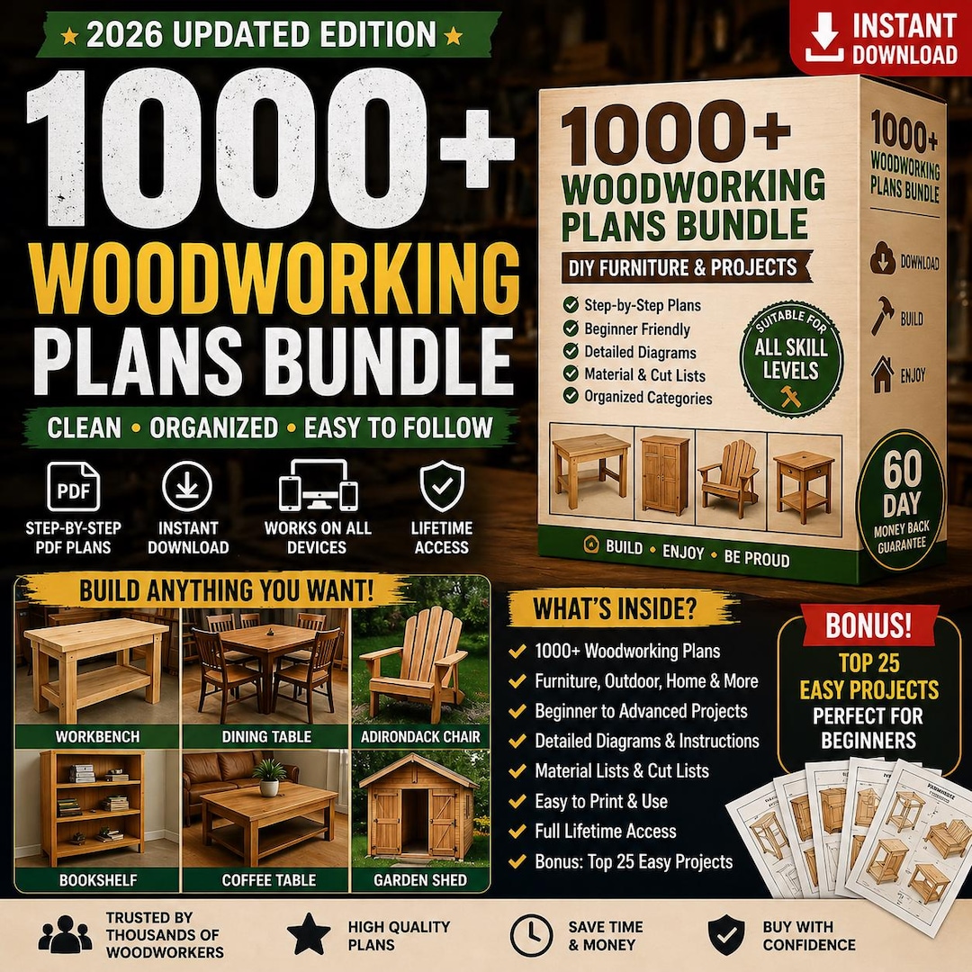 1000+ Woodworking Plans Bundle 2026 | Clean & Organized DIY Furniture ...