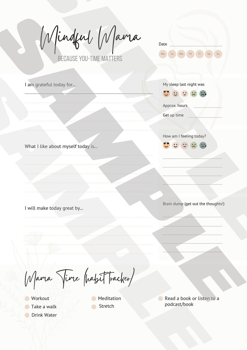 Mindful Mama Daily Gratitude & Habit Tracker Sheet - Etsy