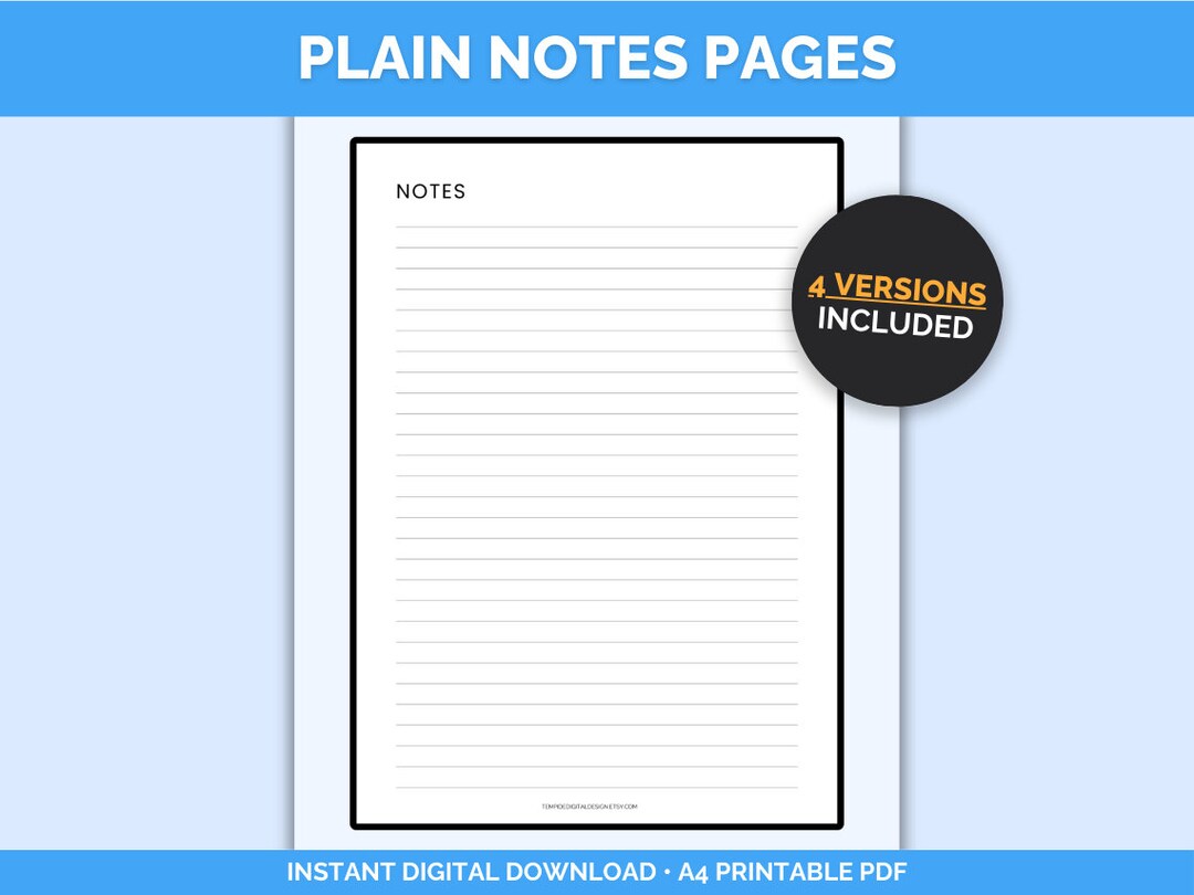 Plain Notes Pages, Lined Notes Template, Note Taking, Writing Paper ...