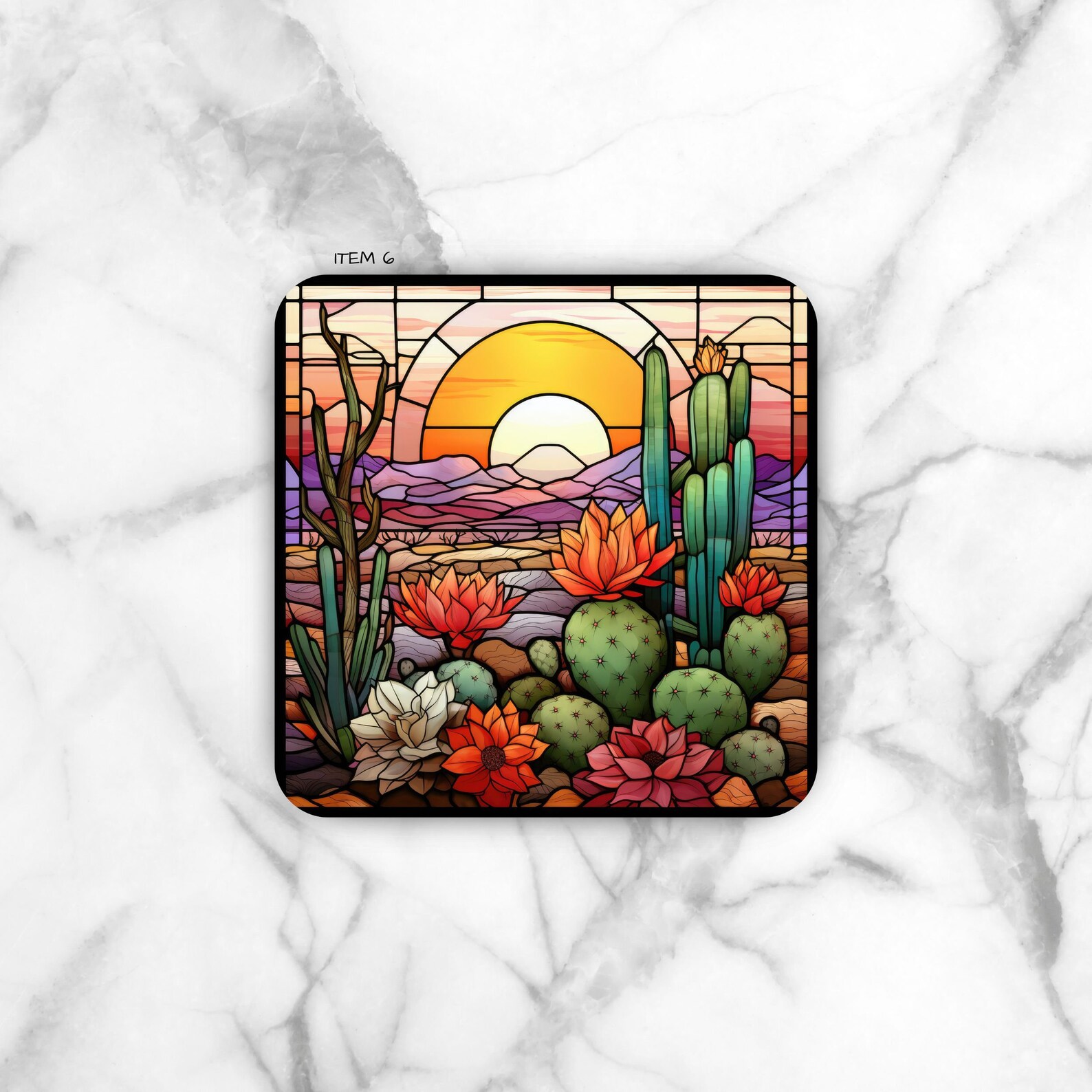Six Ceramic Coasters 4 X 4 With Holder, Stained Glass Desert 1-6 - Etsy