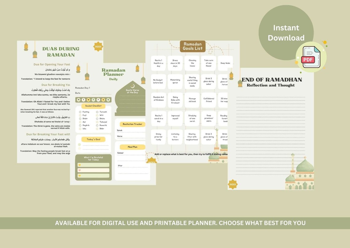 Digital Ramadan Planner Journal for Muslim, Printable Ramadan Planner ...