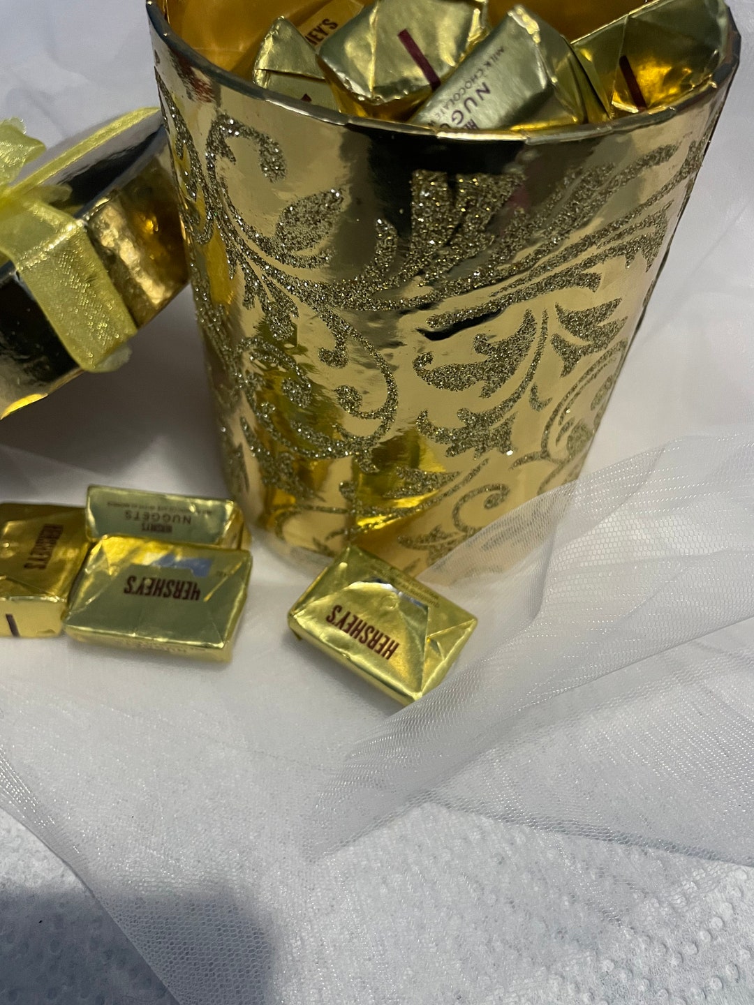 Gold Candy Gift Box W/limited Edition Almond Hershey Gold Nuggets - Etsy