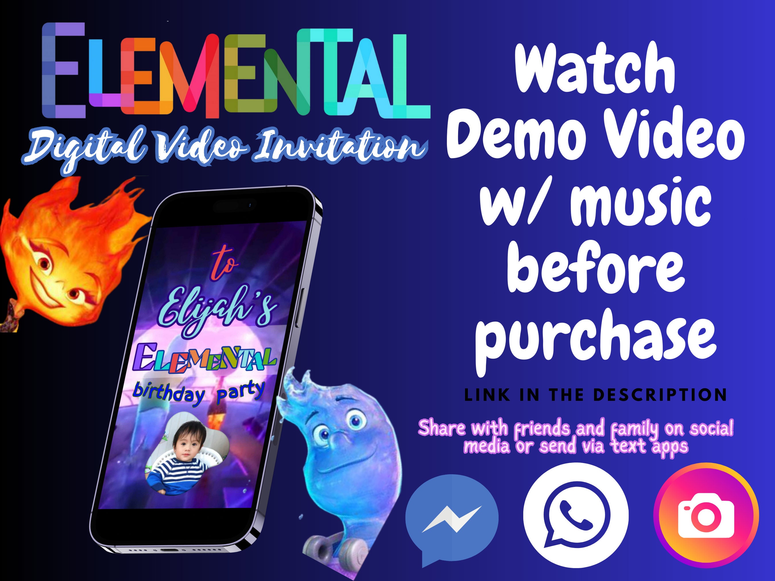 Elemental Video Invitation, Elemental Movie Birthday Party, Elemental ...