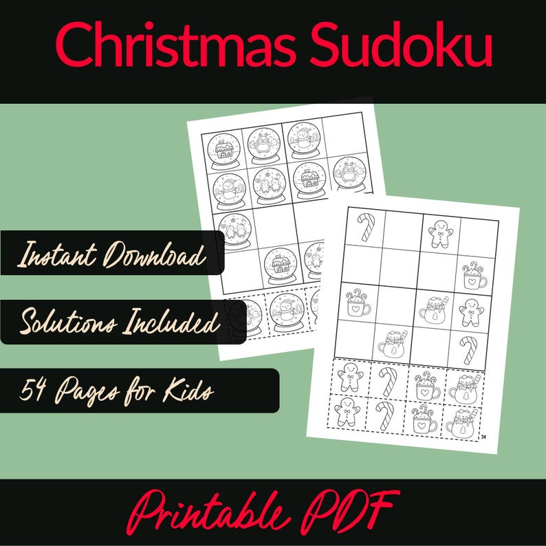 Printable Color Cut and Paste Christmas Sudoku PDF, Winter Scissor ...