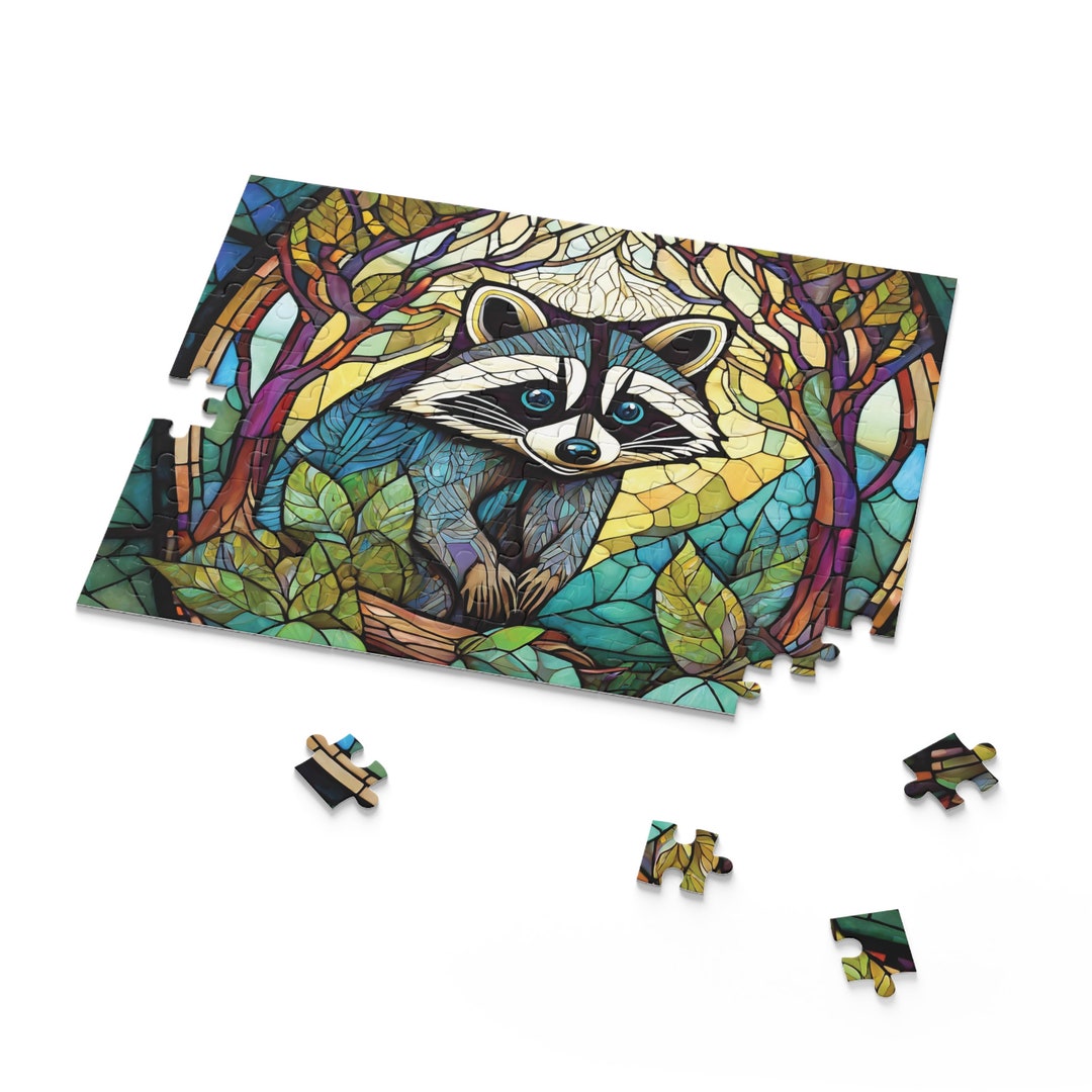 Stained Glass Effect Raccoon Puzzle, Vibrant Nature Wildlife Jigsaw ...
