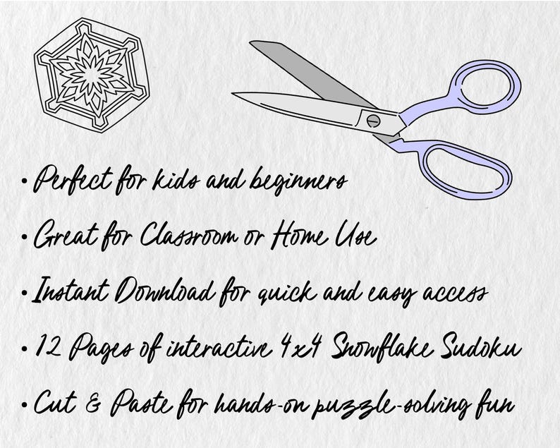 Printable Cut and Paste Snowflake Sudoku PDF, Winter Scissor Skills and ...