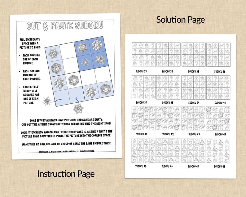 Printable Color Cut and Paste Christmas Sudoku PDF, Winter Scissor ...