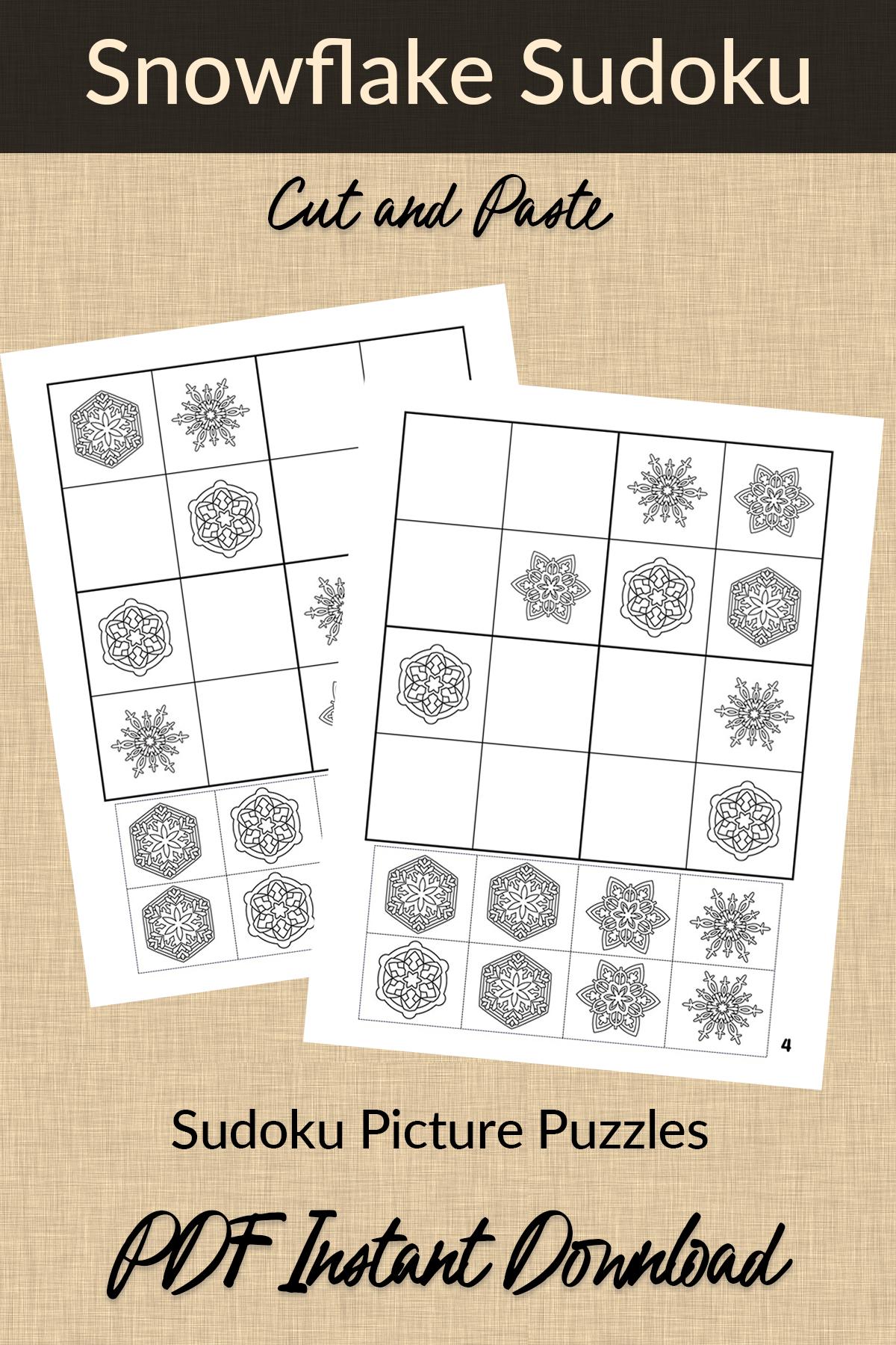 Printable Cut and Paste Snowflake Sudoku PDF, Winter Scissor Skills and ...