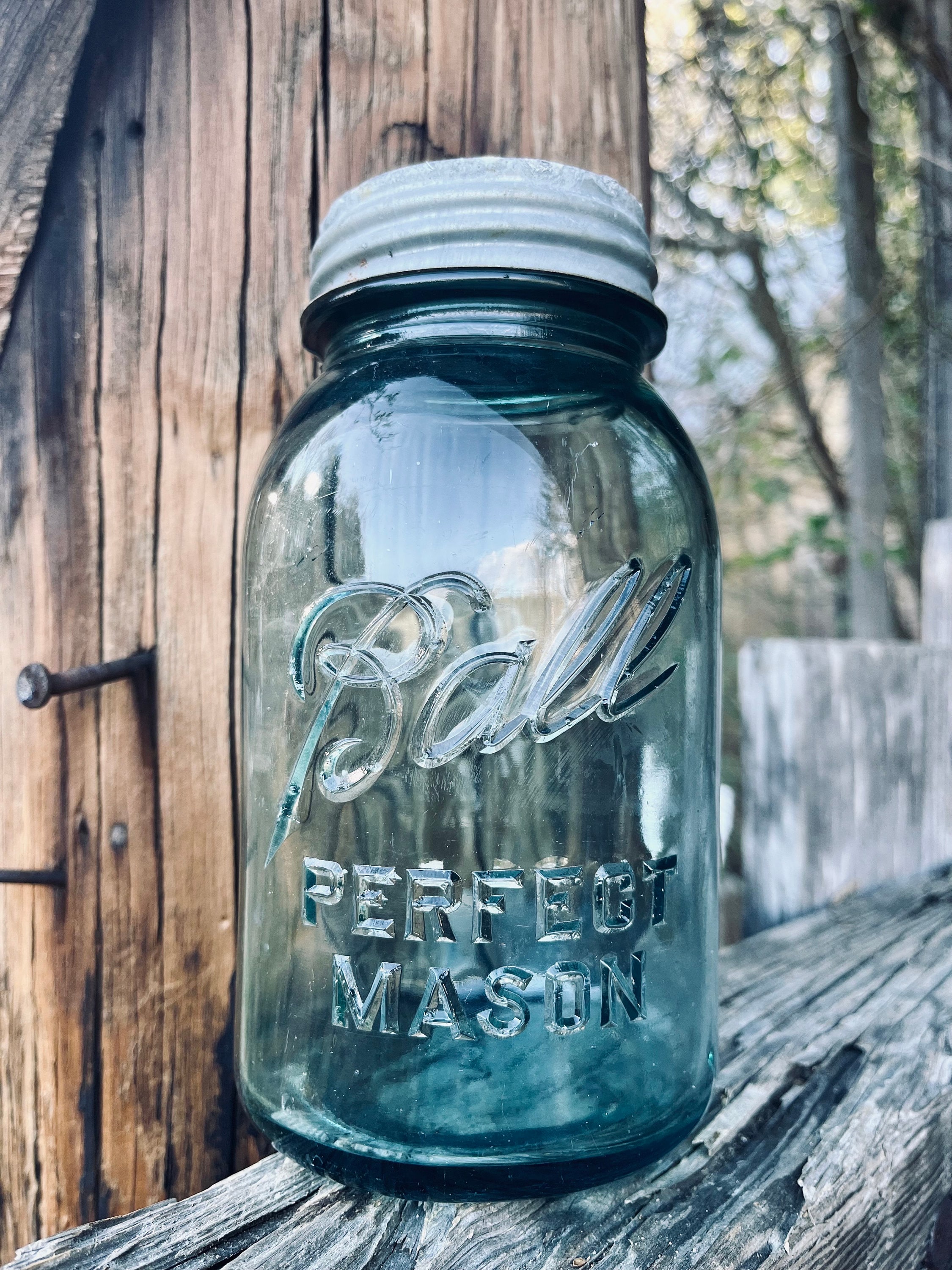 Vintage 1920s Blue Ball Perfect Mason Jar. Quart Size. With Zinc Lid. 3 ...