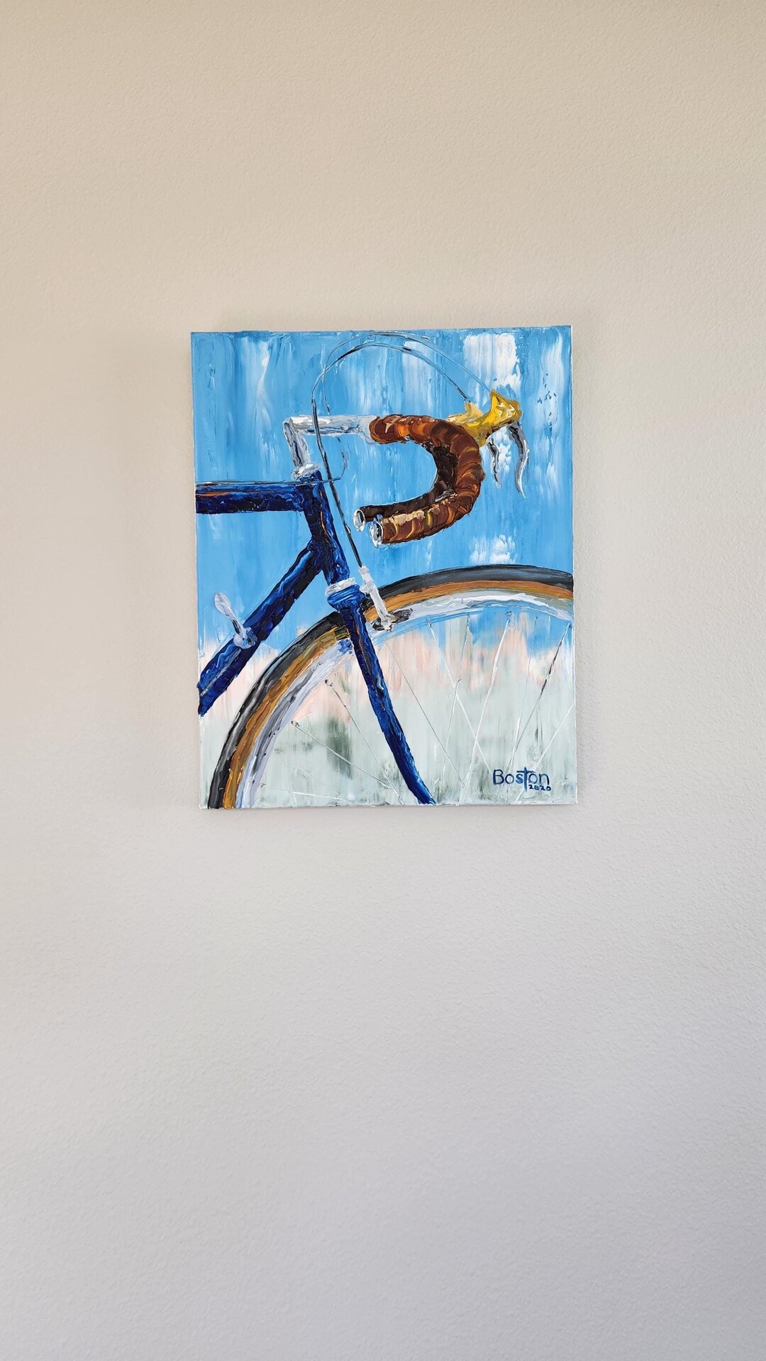 Original Oil on Canvas Painting of “vintage Bike”, Palette Knife ...