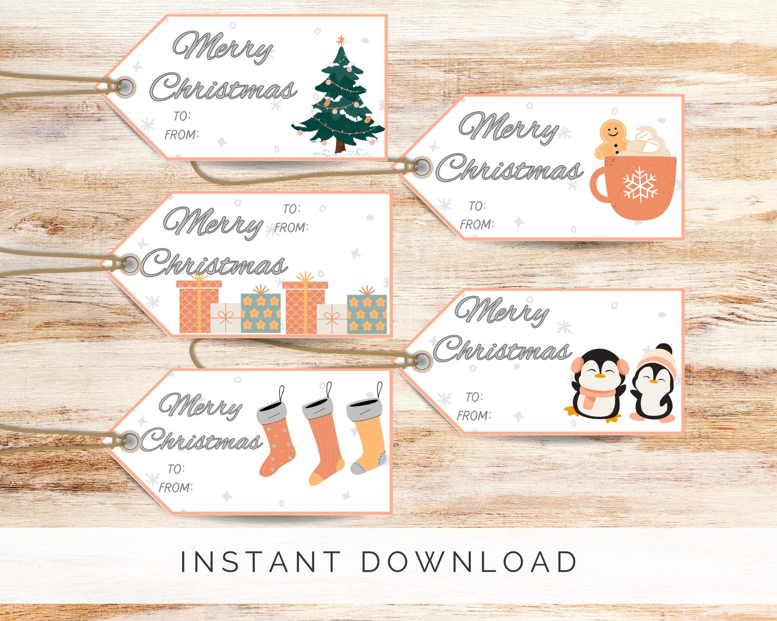 Printable Christmas Gift Tags, Print at Home Gift Tags, Pink Christmas ...