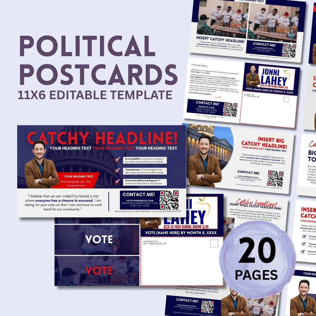 Editable Political Postcard Template: 11x6 Canva Mailer (digital ...