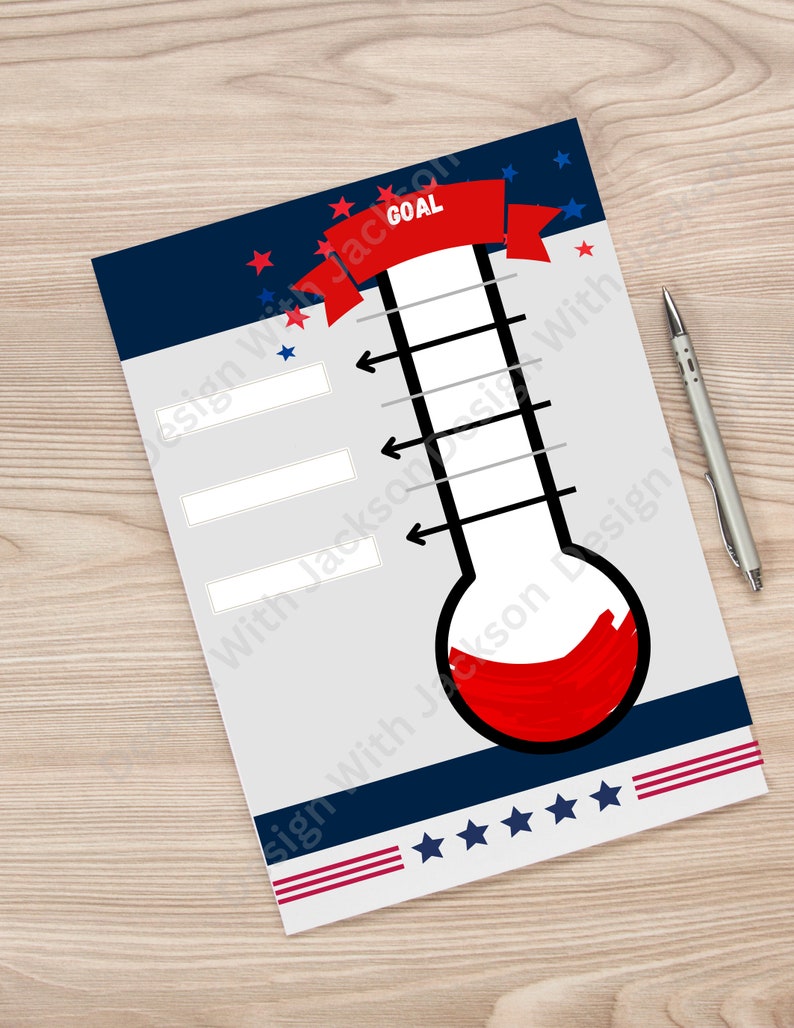 Printable Patriotic Progress Tracker: Instant Download Goal Thermometer ...