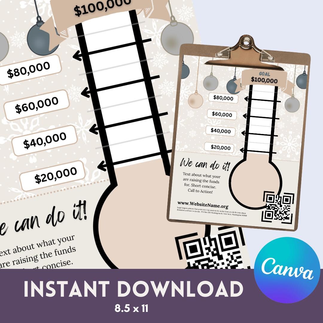 Editable 8.5x11 Holiday Goal Meter Canva Template, Fundraising ...