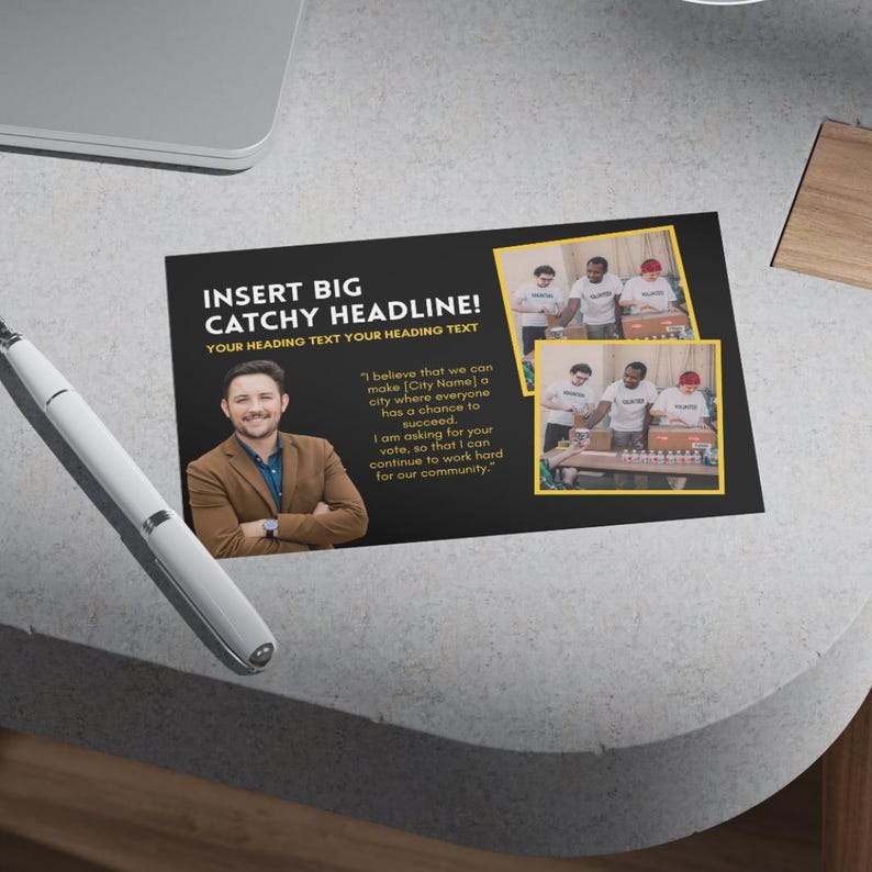 Editable Campaign Postcard Template: Black & Yellow Mailer (9x6, Canva ...
