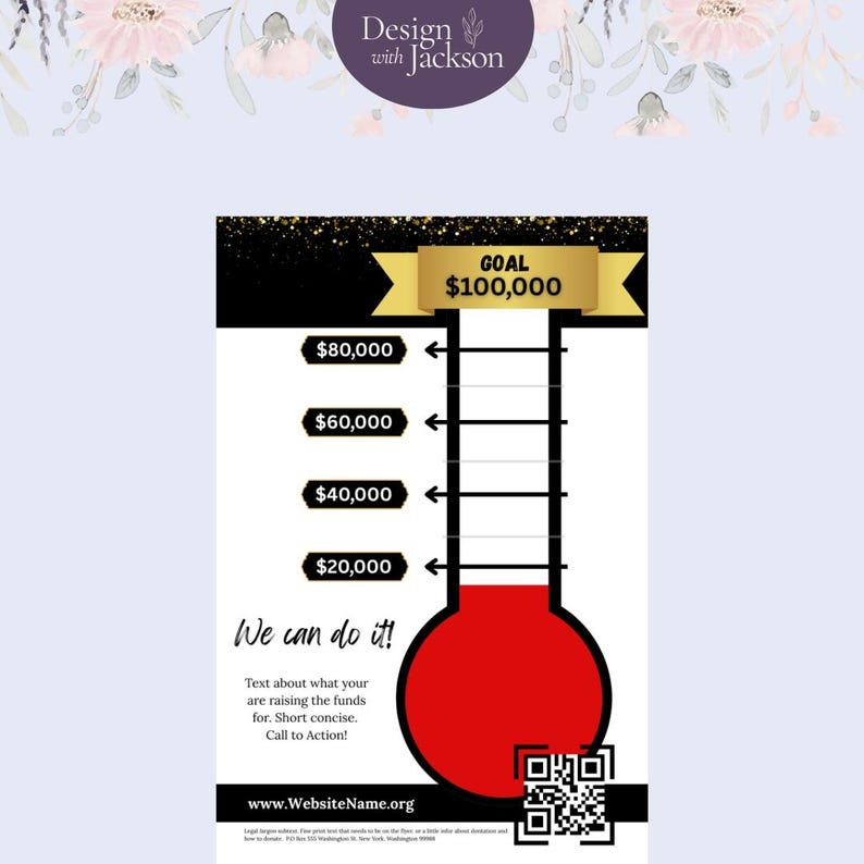 Fundraising Goal Thermometer Poster, 24x36, Canva Template (instant ...