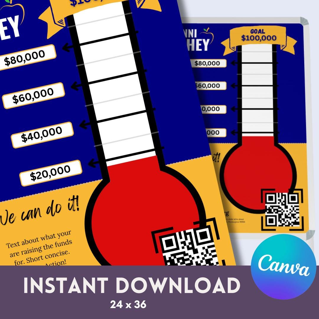Editable 24x36 Goal Tracker, Fundraising Thermometer, Sandwich Board ...