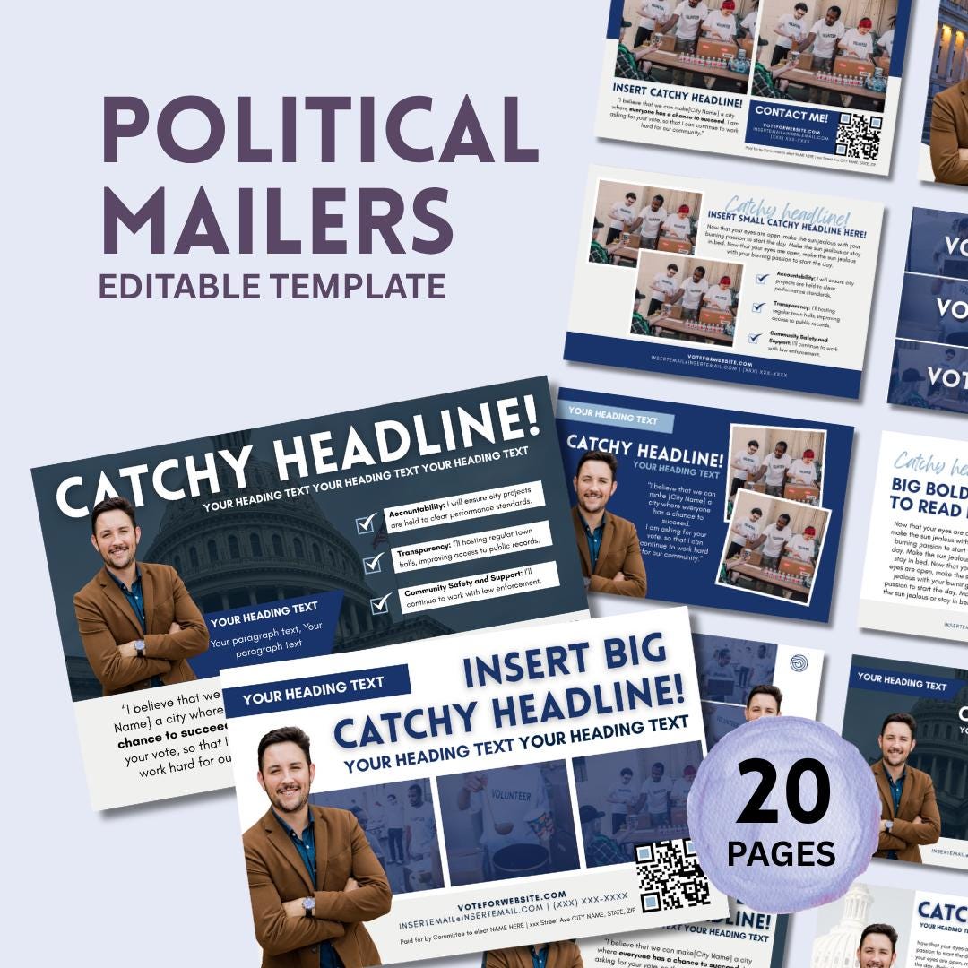 Editable Political Postcard Template: 9x6 Mailer (canva, Digital ...