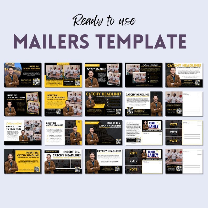 Editable Campaign Postcard Template: Black & Yellow Mailer (9x6, Canva ...