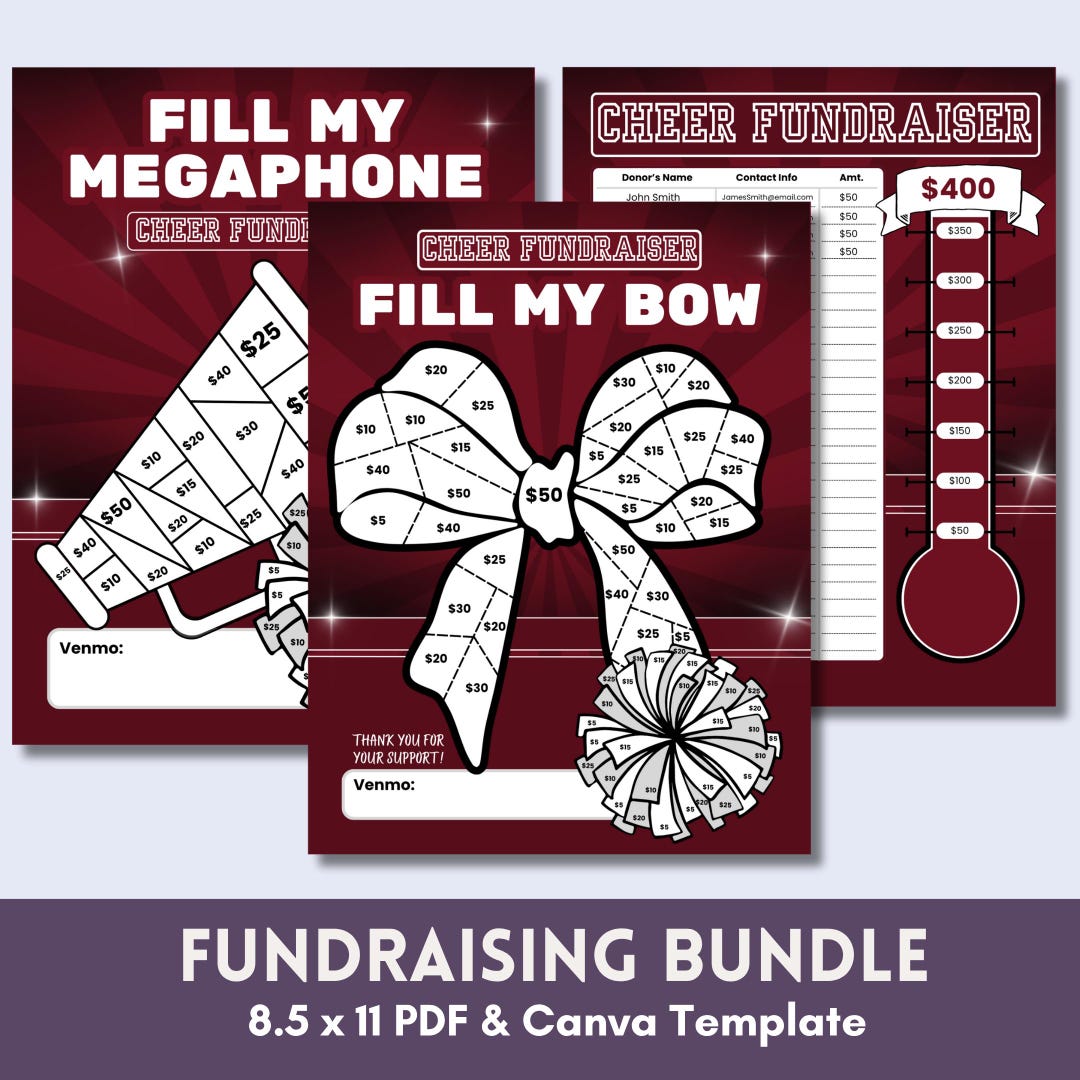 Cheer Fundraiser Templates, Fill My Megaphone, Bow Tracker (canva, PDF ...